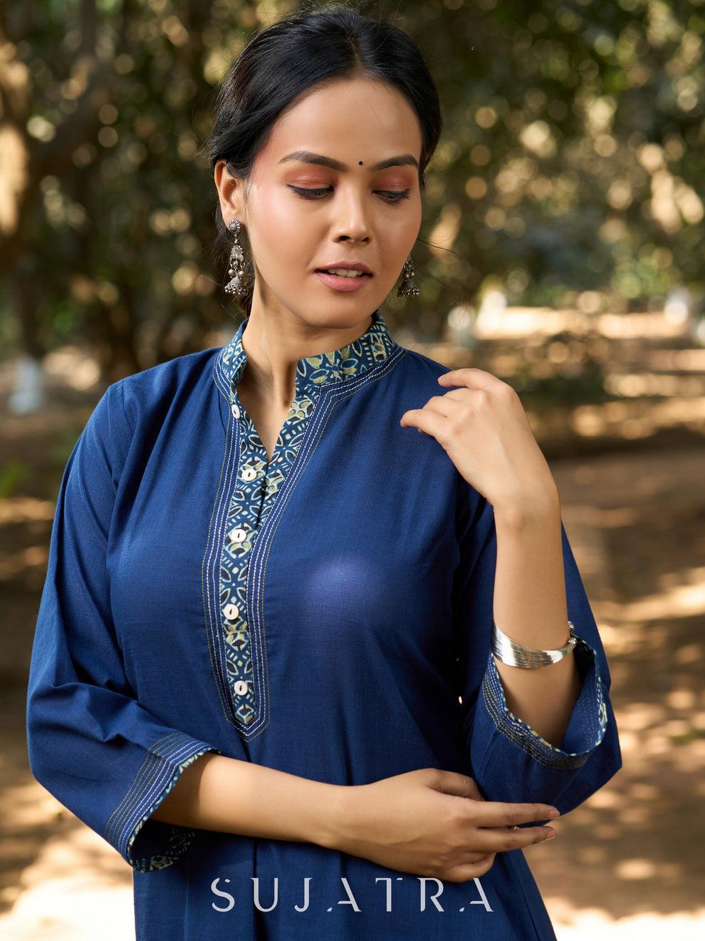 Ethereal Indigo Kurta with Intricate Ajrakh and Delicate Kantha Stitch ...