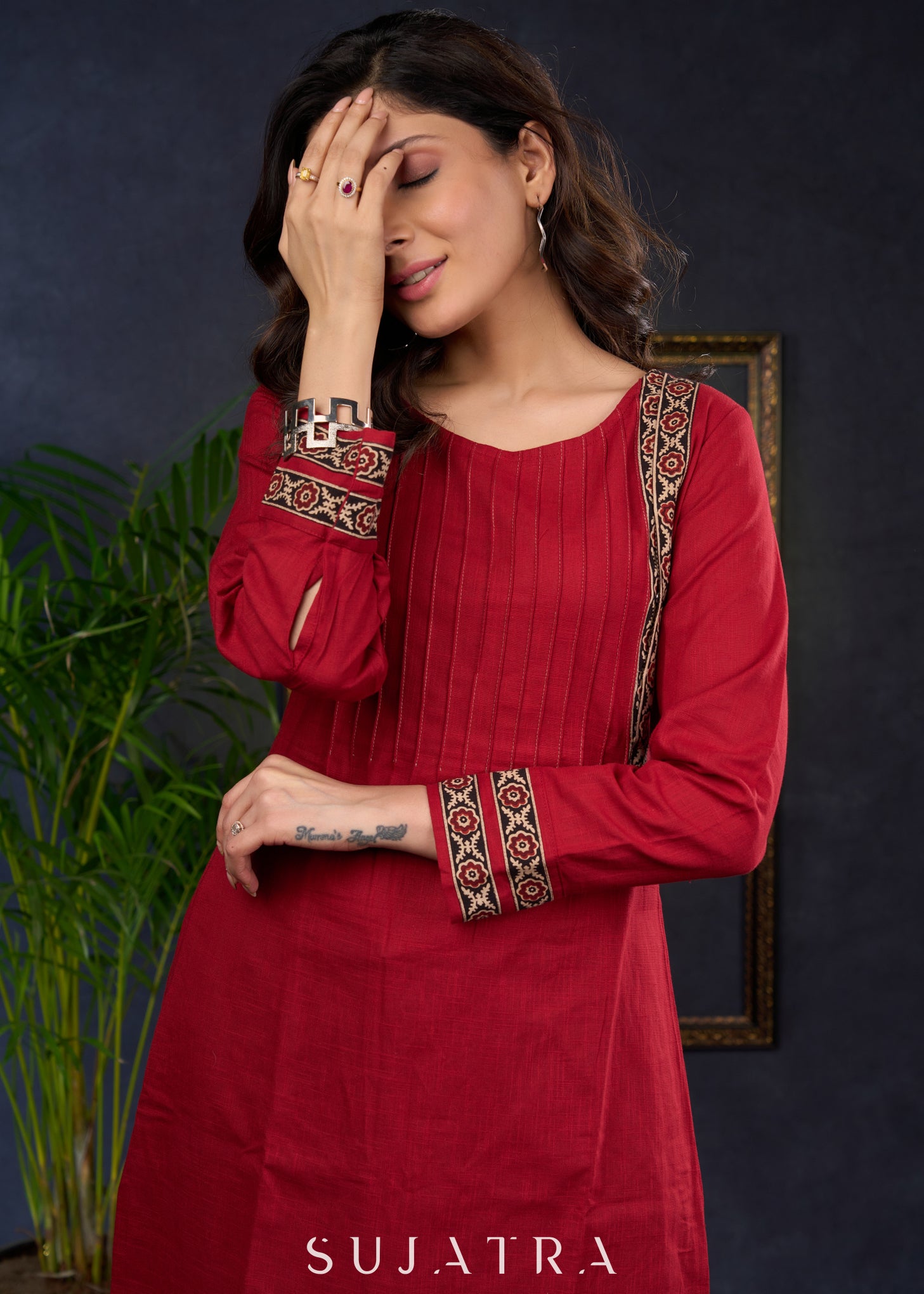 Maroon Cotton Tunic With Stylish Pin Tucks And Vibrant Ajrak Patterns ...