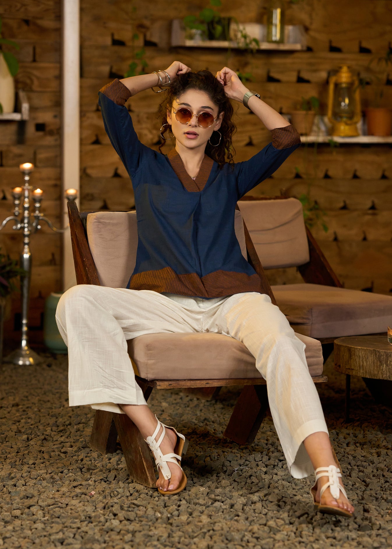 Classy Navy blue & rust cotton top with threadwork - Pant optional ...
