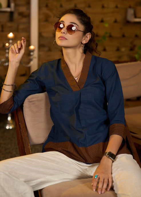 Classy Navy blue & rust cotton top with threadwork - Pant optional ...