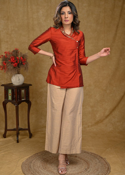 Rust Cotton Silk Top with Delicate Handwork – Sujatra