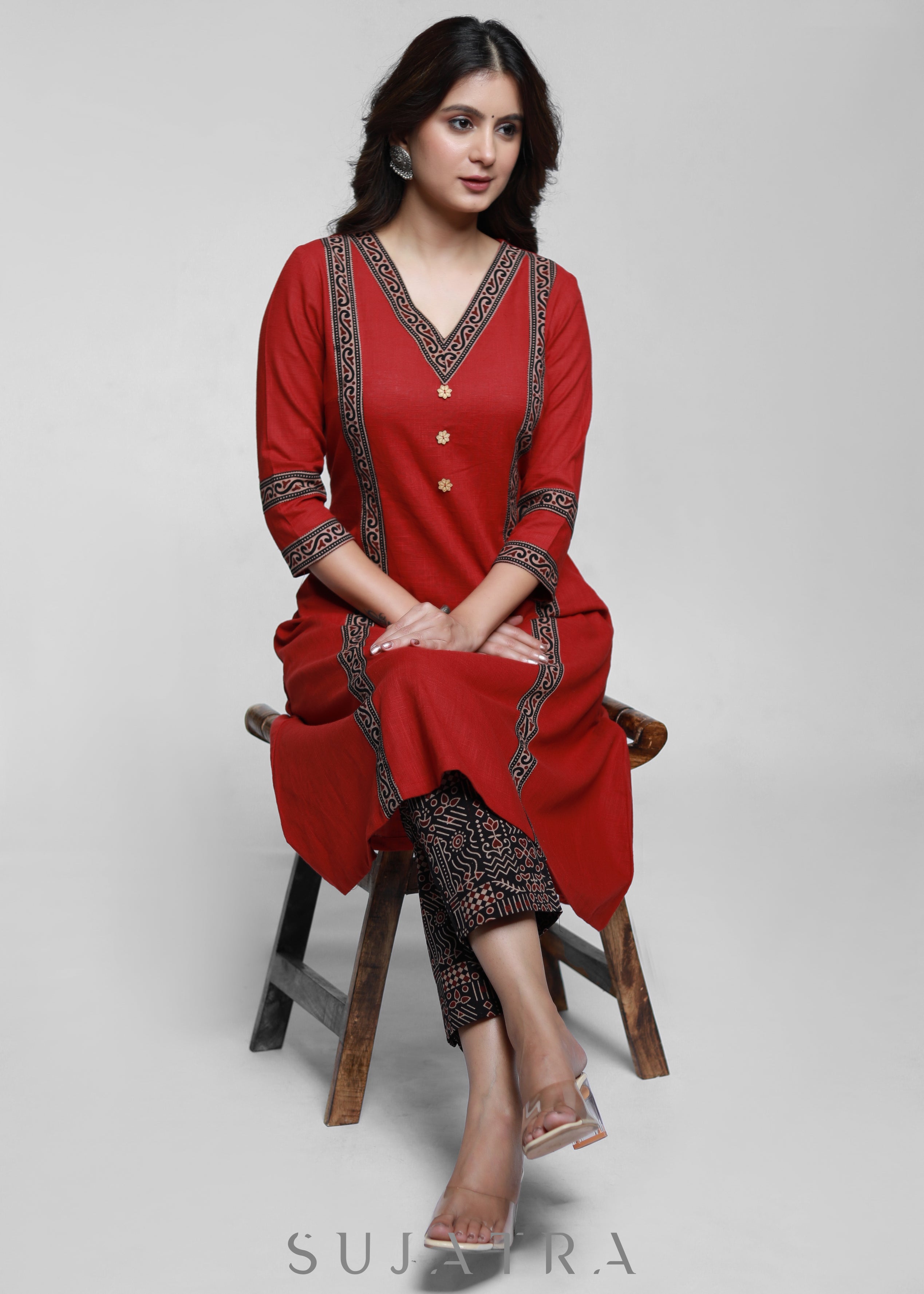 Maroon Cotton Kurta with Ajrakh Combination-Pant Optional – Sujatra
