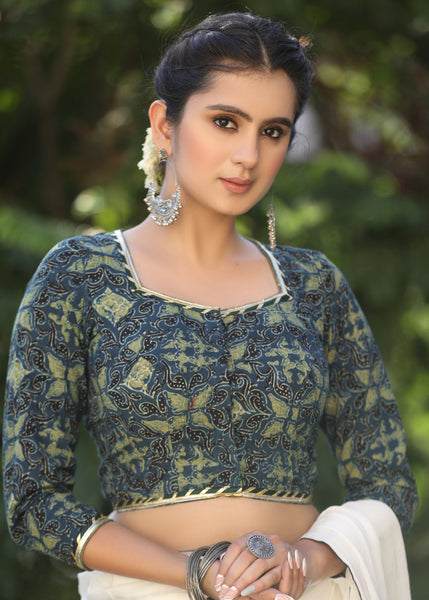 Classy Ajrakh Blouse with Highlighted with Gota Patti Lace – Sujatra
