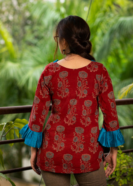 Exclusive maroon block printed Ajrakh top – Sujatra